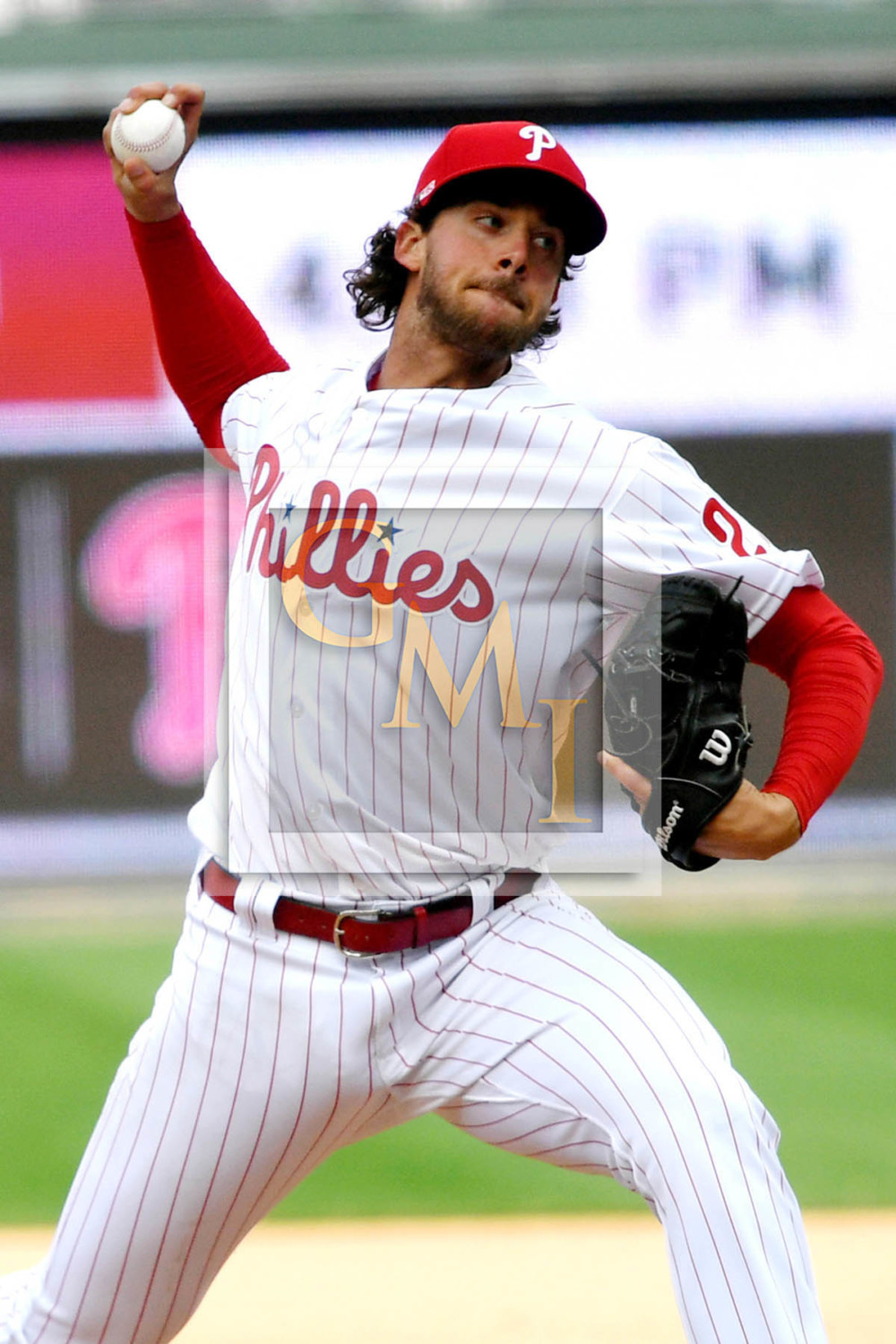 Phillies starting pitcher Aaron Nola throws his 98th and final pitch in ...
